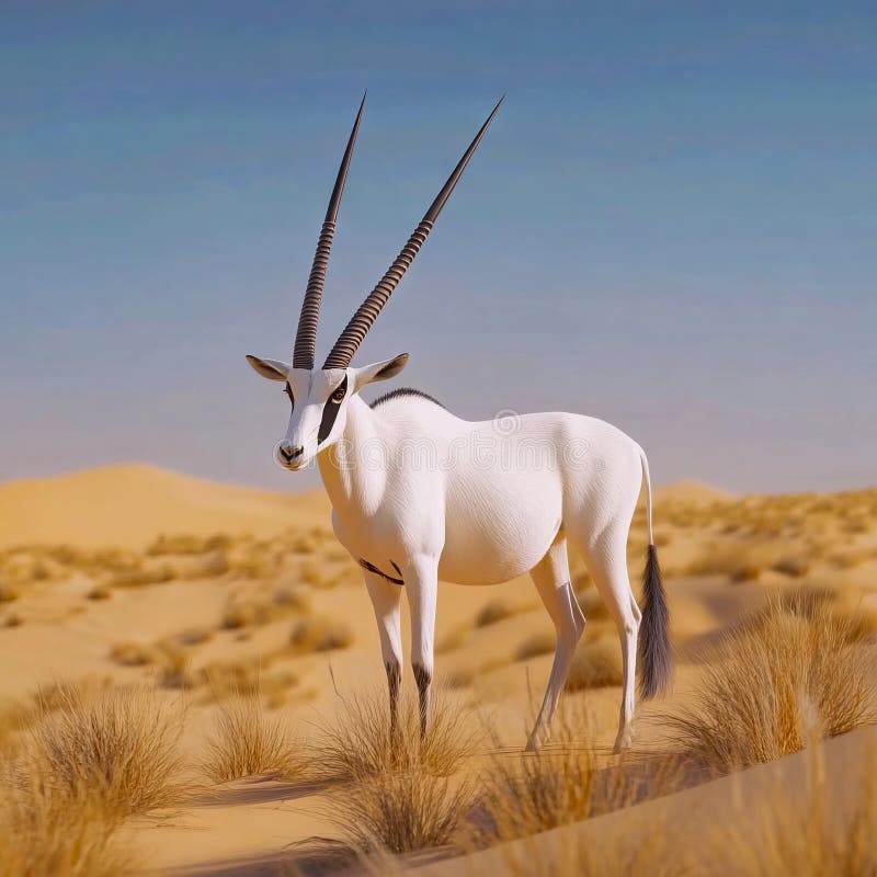 A White Antelope Standing in the Middle of a Desert Stock Photo - Image of trumpet, savanna ...