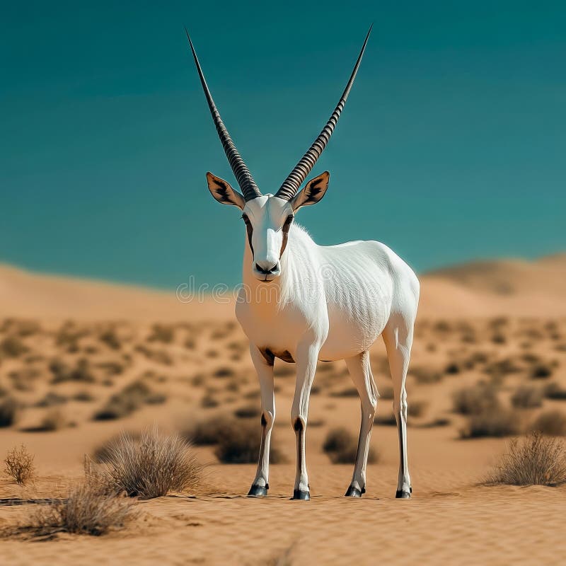 A White Antelope Standing in the Middle of a Desert Stock Photo - Image ...
