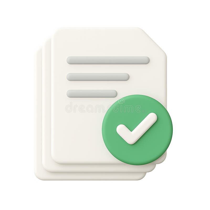 White Approved Document Icon – 3D Minimal Design Stock Illustration ...