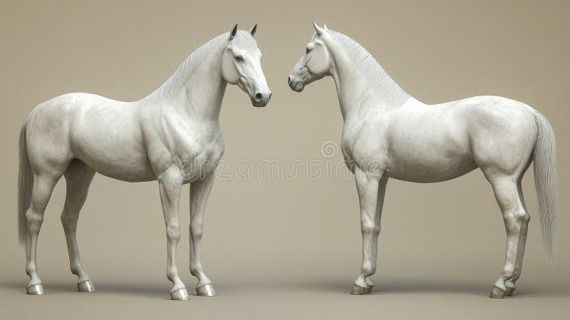 The White Arabian Horse Appears Majestic in Isolated Front and Back ...