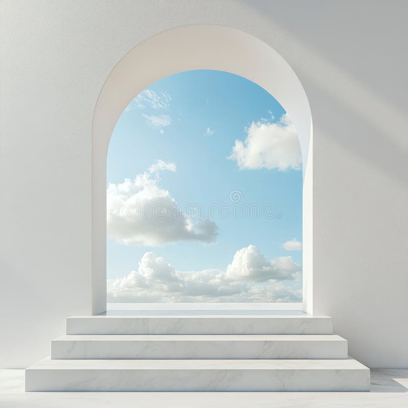 White Arch with Blue Sky and White Clouds. 3d Vector Illustration Stock ...