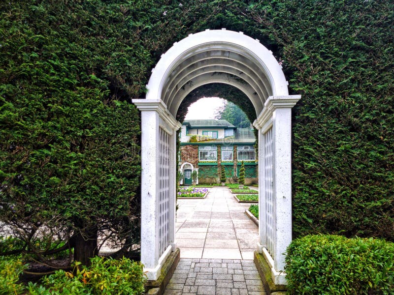 White Arch Entrance in a Park on a Sunny Day Stock Image - Image of ...