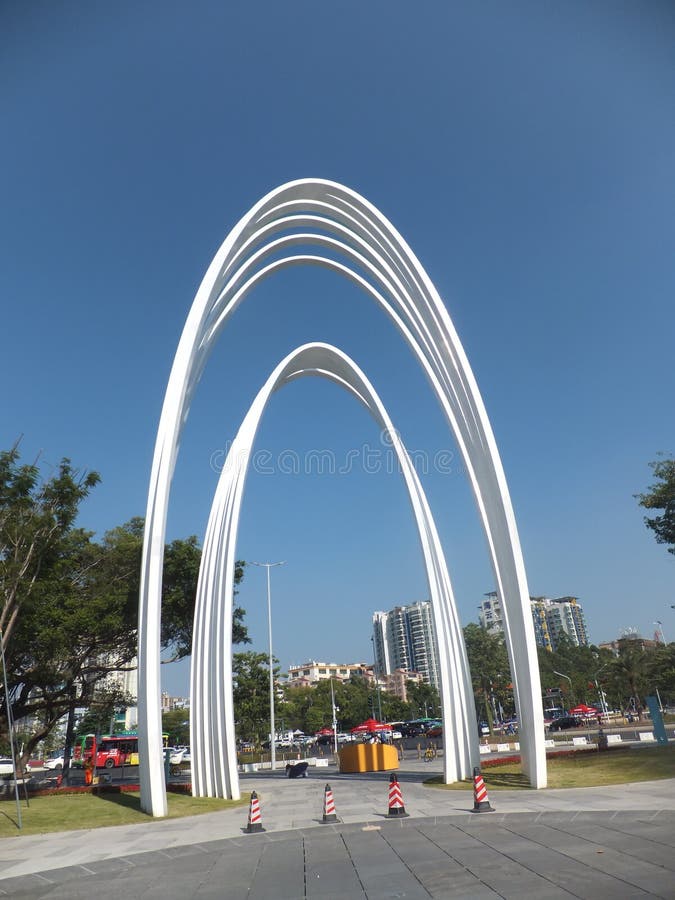 The White Arched Building Frame Landscape Stock Image - Image of ...