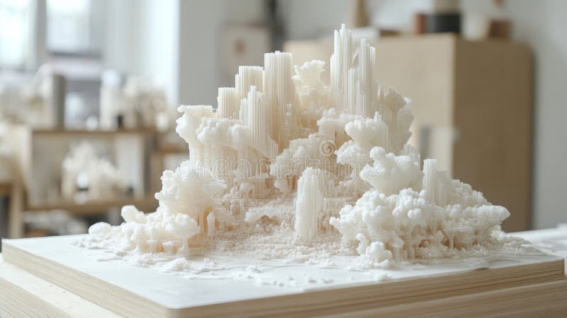 White Architectural Model Resembling a Crystal Cityscape Stock ...