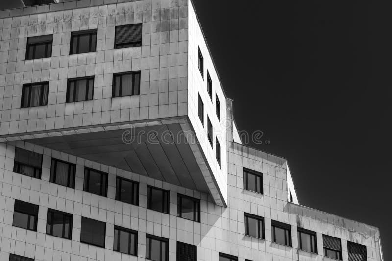 White Architectural Structure with Grid Windows, Modern Building with ...