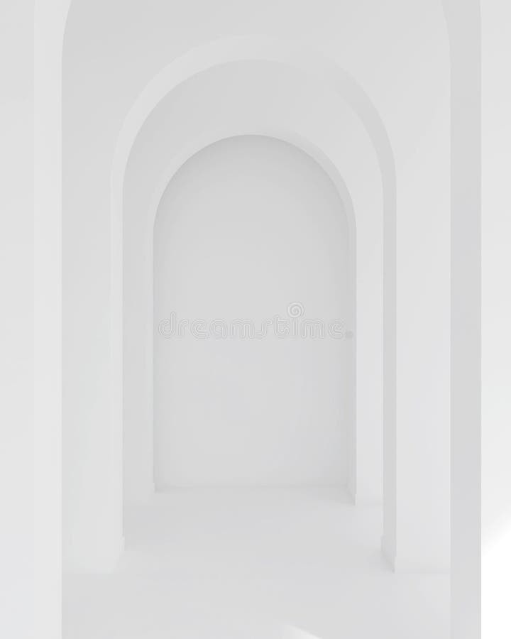 White Architecture Arch Hallway Space. Abstract Arch Curve Corridor ...