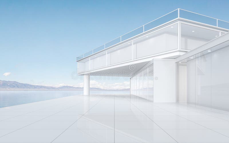 White Architecture with Outdoor View, 3d Rendering Stock Illustration ...