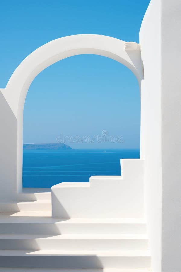 White Archway Blue Sea Steps Ai Stock Photos - Free & Royalty-Free ...
