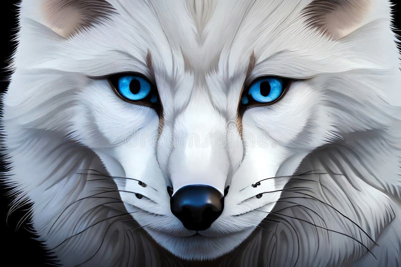 White Arctic Fox With Blue Eyes Portrait On Black Background Image Was Stock Image Image Of