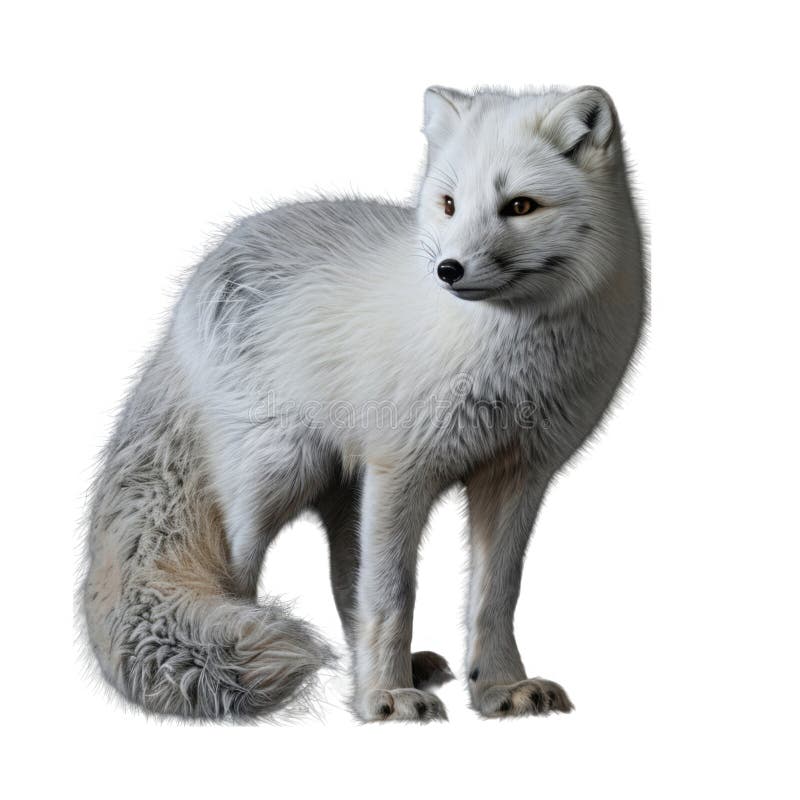 A White Arctic Fox with a Bushy Tail Stock Photo - Illustration of ...