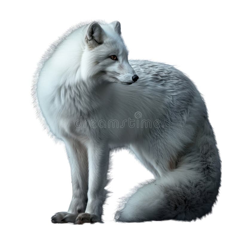 A White Arctic Fox Sitting with Its Tail Curled Stock Photo ...