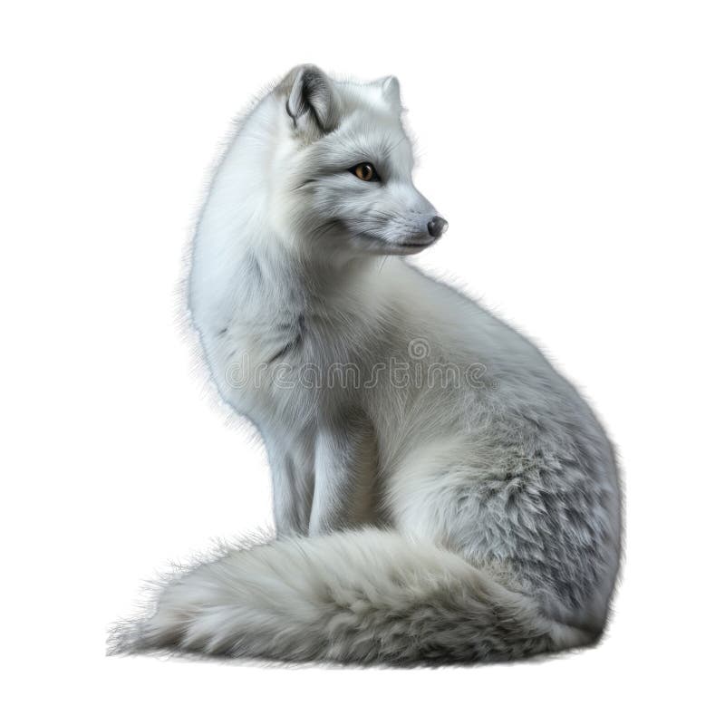 A White Arctic Fox Sitting with Its Tail Wrapped Around Its Body Stock ...