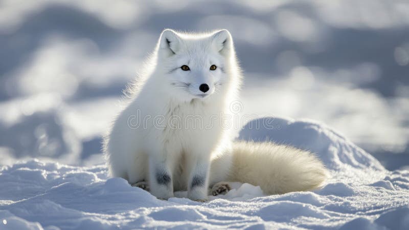 White Arctic Fox Sitting in Snowy Landscape Stock Illustration ...