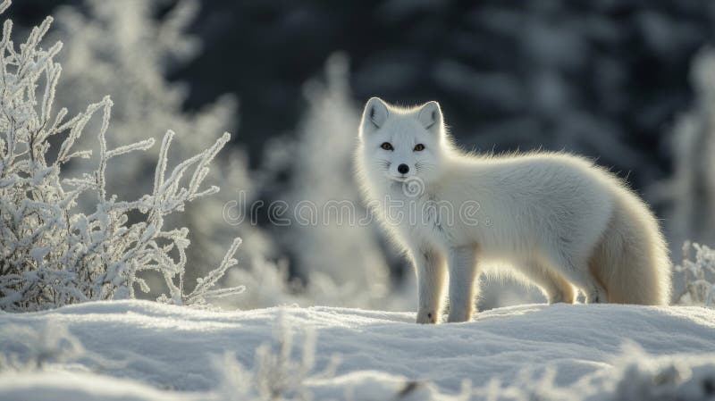 White Arctic Fox in Snowy Landscape Stock Illustration - Illustration ...