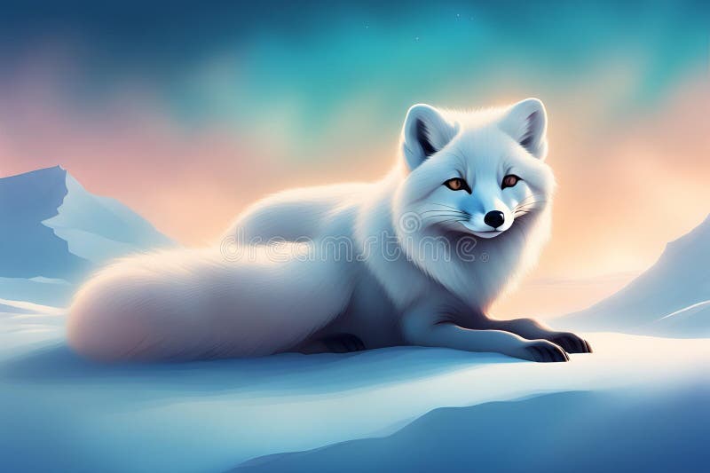 White Arctic Fox (Vulpes Lagopus) in the Snow in the Arctic. Snow Fox ...