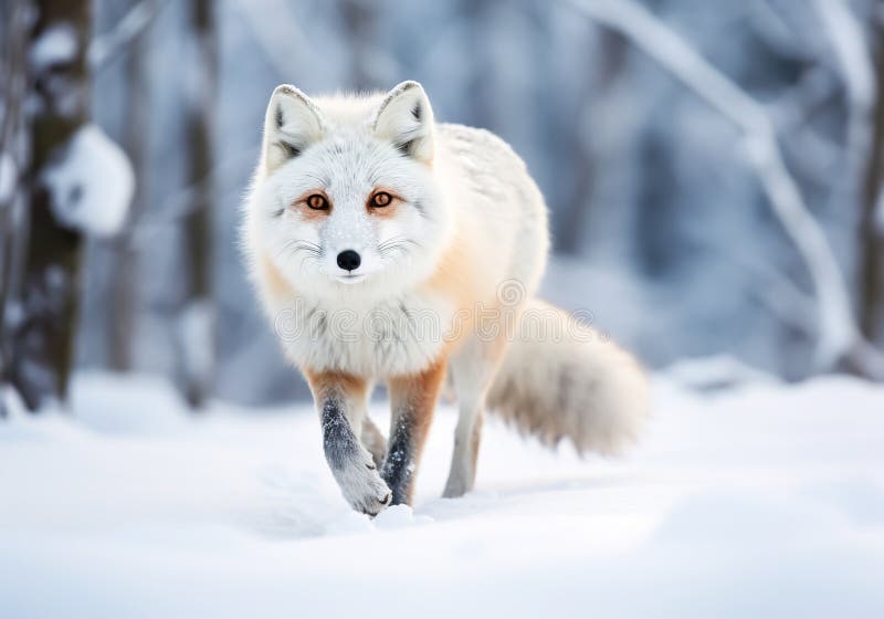 White Arctic Fox Walking in the Snow. AI Generated Stock Illustration ...