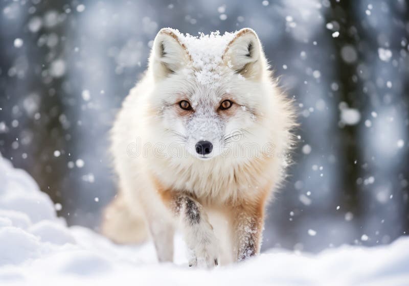 White Arctic Fox Walking in the Snow. AI Generated Stock Illustration ...