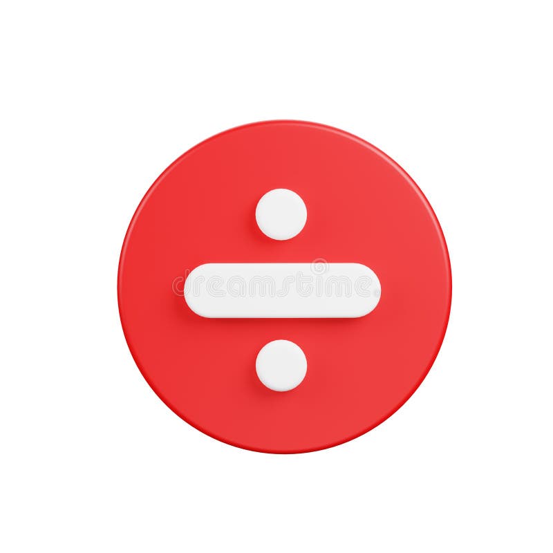 White Arithmetic Division Sign on Red Button Circle Shape, 3d Rendering ...