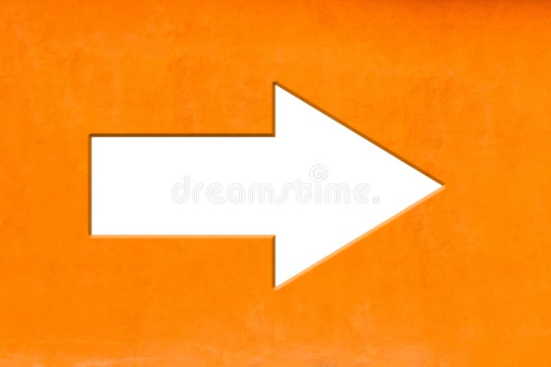 White Arrow Carved on Vivid Bright Orange Color Background Stock ...