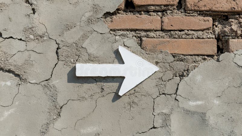 White Arrow on Cracked Wall Direction Guidance Path Journey Destination ...