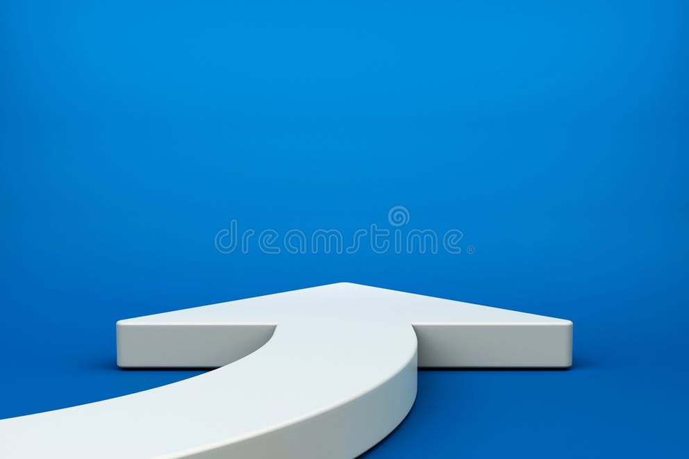 White Arrow on the Ground Pointing Forward with Blue Background ...
