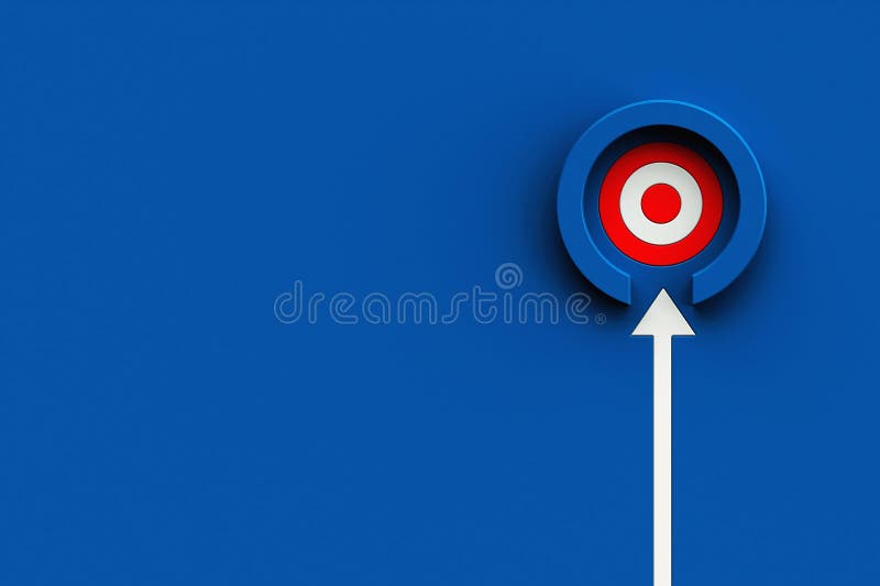 White Arrow Hit the Target on Blue Wall Background. Business Strategy ...