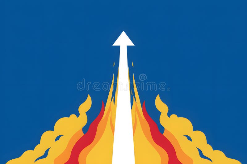 White Arrow Launching Up on Vibrant Blue Background, Adding Movement ...