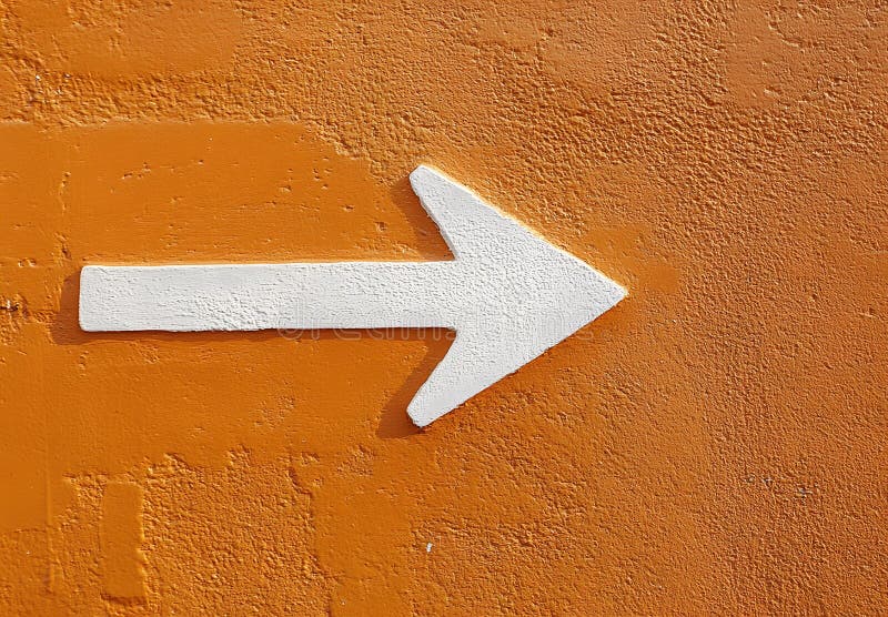 White Arrow on Orange Wall Texture - Direction and Progress Stock ...