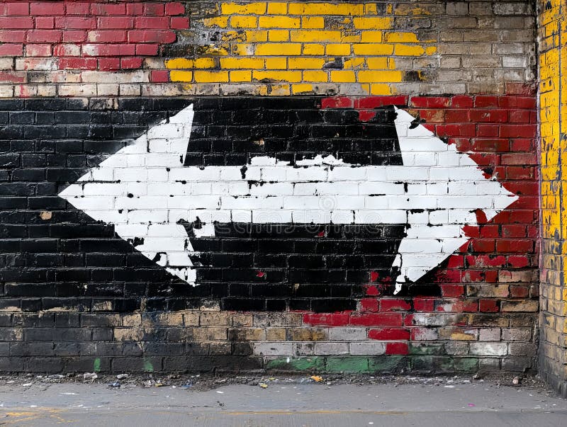 A White Arrow Painted on a Brick Wall Stock Image - Image of areas ...