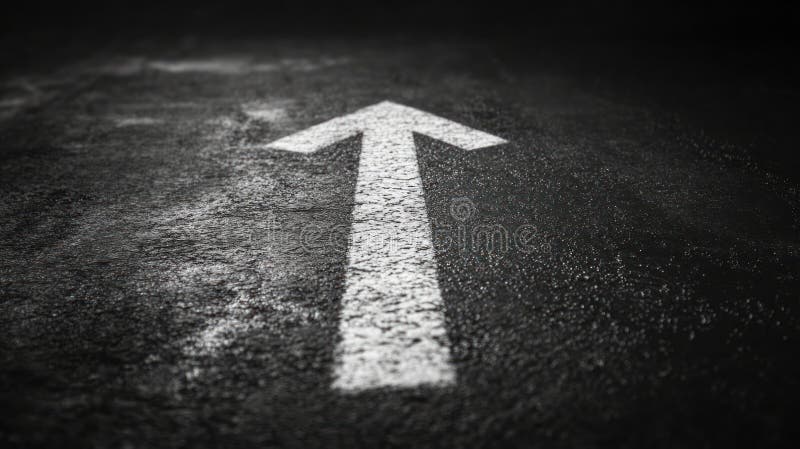 White Arrow Painted on Dark Asphalt Road Surface Pointing Forward ...