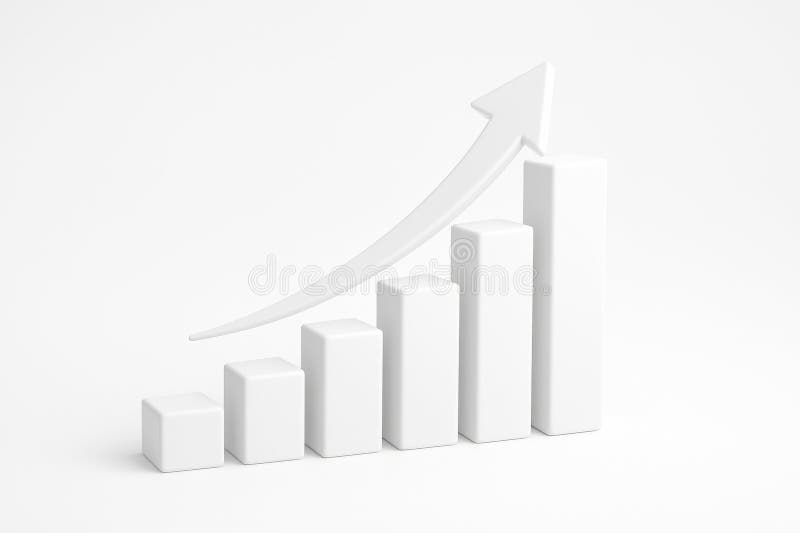 White Arrow Pointing Up Over a Rising Bar Chart on a White Background ...