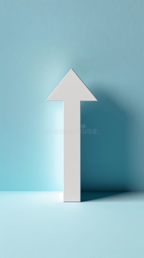 White Arrow Pointing Upwards on a Blue Background, Minimalistic Concept ...