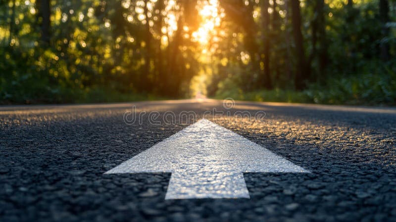 A White Arrow Pointing Upwards on a Road Stock Illustration ...