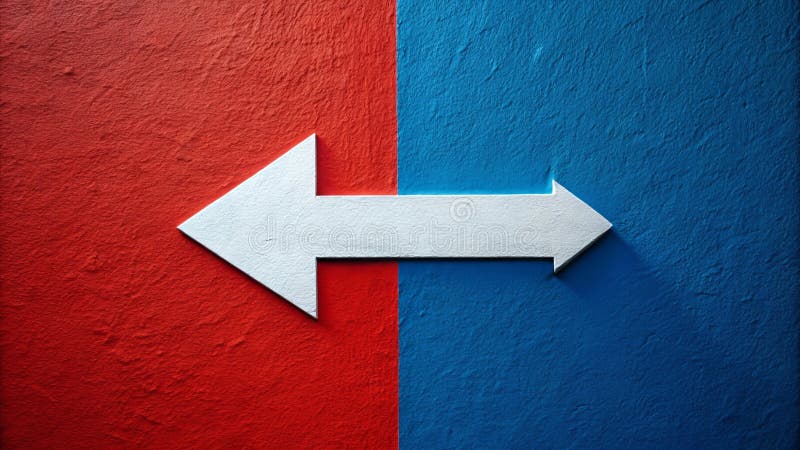 A White Arrow Points Right, Bisected by a Red and Blue Wall ...