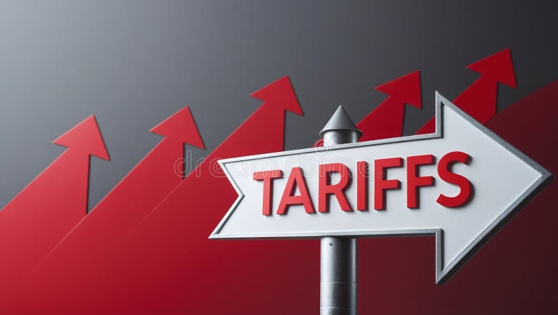 White Arrow Sign with the Word "TARIFFS" in Bold Red Letters ...