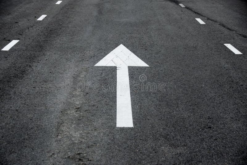 White Arrow Straight Ahead Traffic Signs Perspective on the Road Stock ...