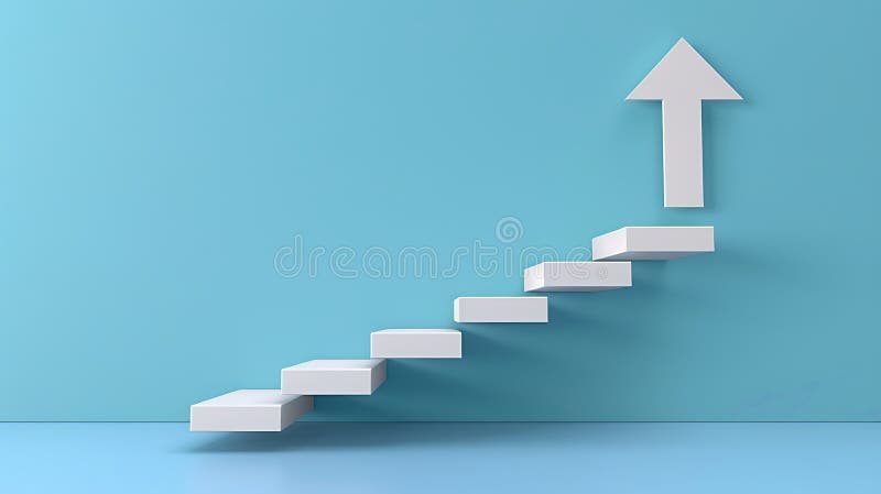 White Arrow Up with Blue Stair Stock Illustration - Illustration of ...