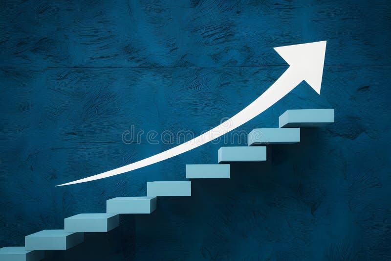 White Arrow Up with Blue Stair, Upward Progress Concept Stock ...