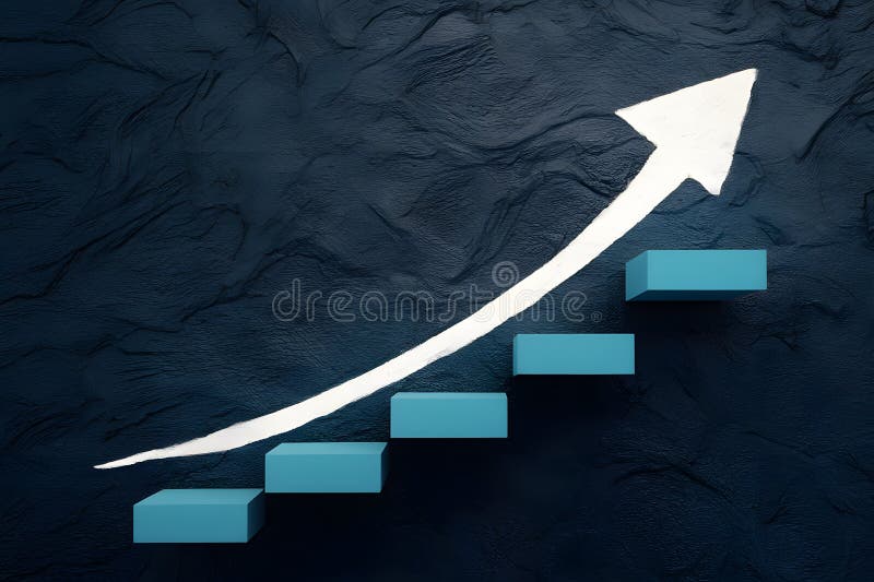 White Arrow Up with Blue Stair, Upward Progress Concept Stock ...