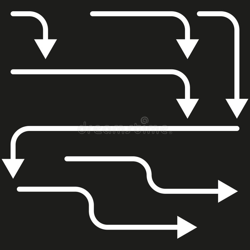 White Arrows on Black. Curved Directional Lines. Geometric Flow Design ...