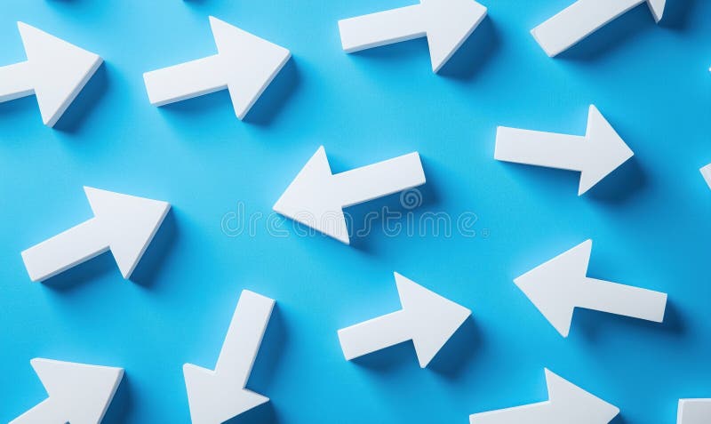 White Arrows on Blue Background, Various Sizes and Orientations ...