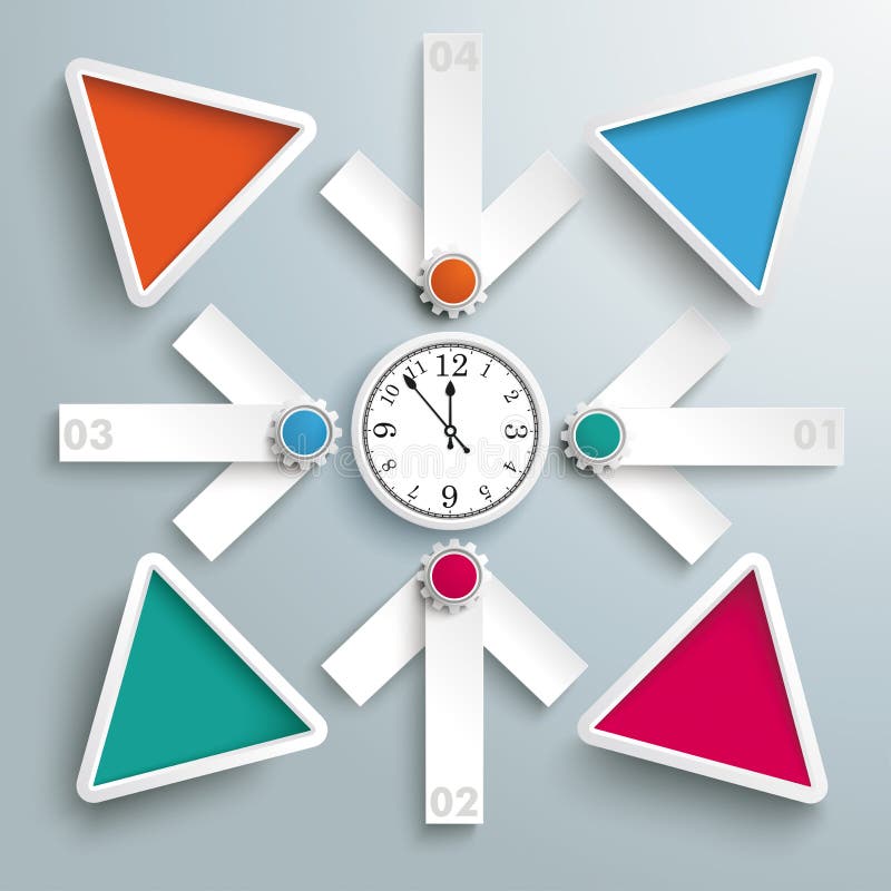 4 White Arrows Cross Clock Centre Colored Triangles PiAd Stock Vector ...