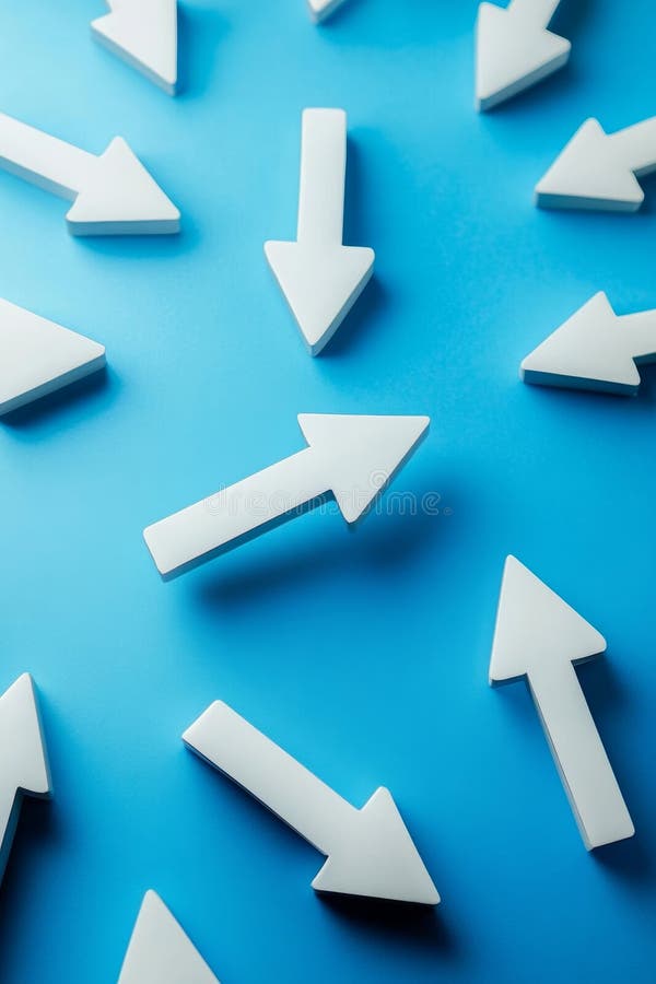 White Arrows Pointing in Different Directions on a Blue Background ...
