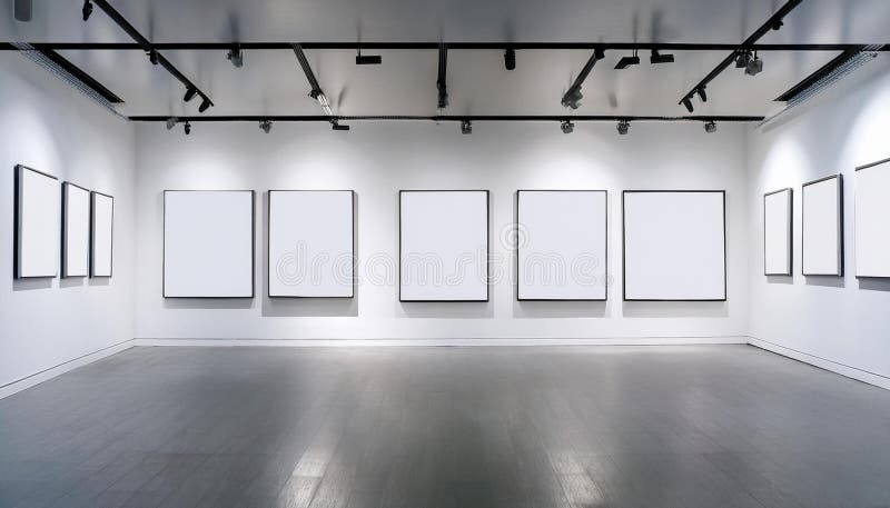 White Art Gallery Interior with Mock Up Posters Stock Illustration ...