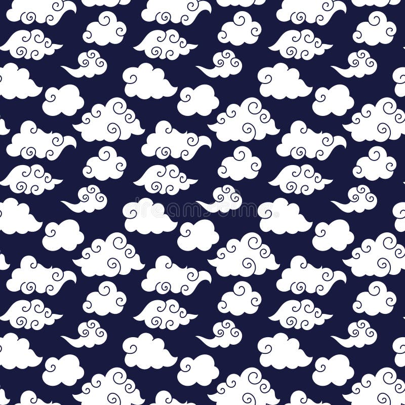 White Asian Clouds Seamless Pattern Stock Vector - Illustration of east ...