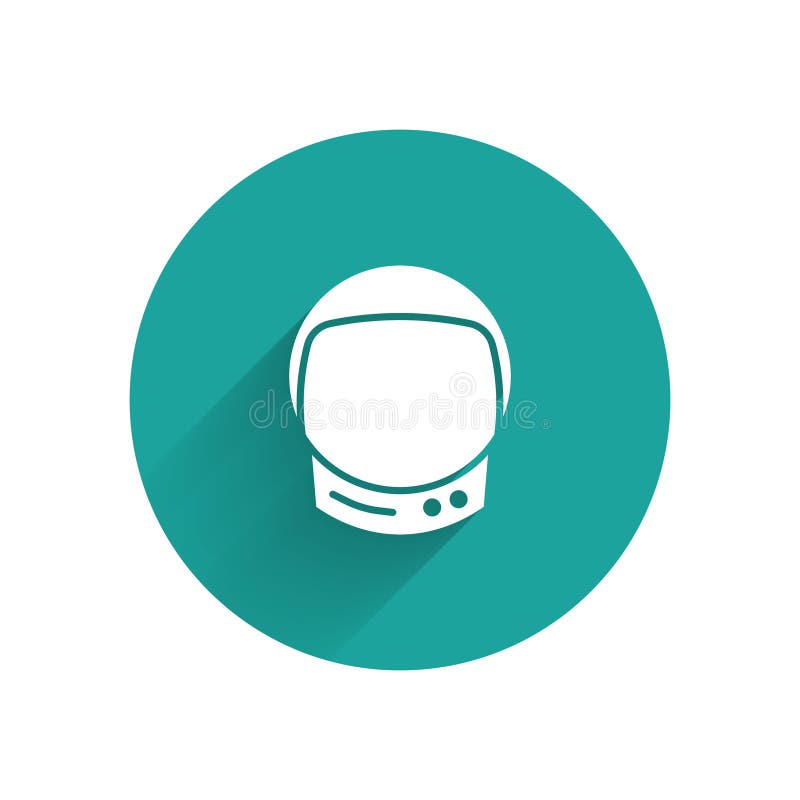 White Astronaut Helmet Icon Isolated with Long Shadow. Green Circle ...