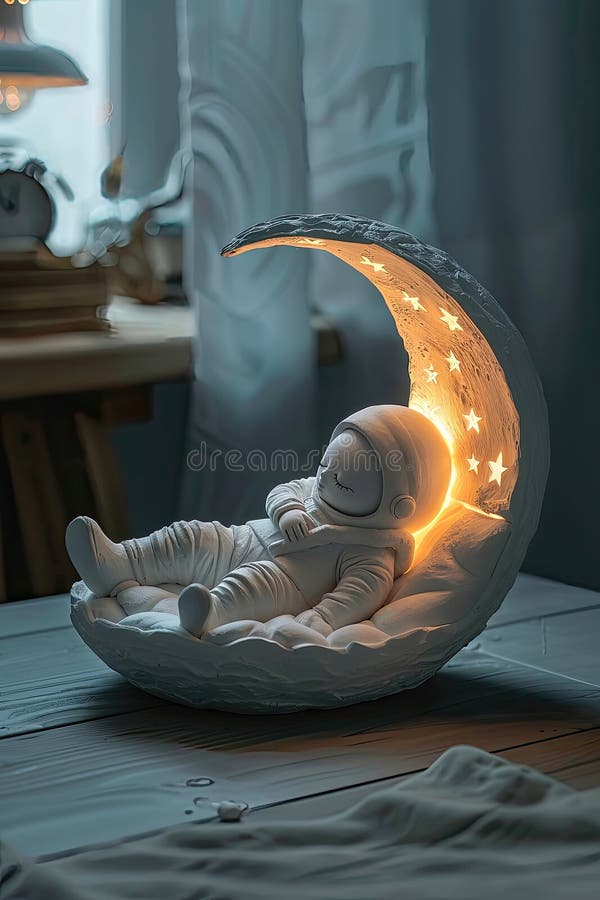 A White Astronaut is Sleeping in a Moon Shaped Bed Stock Image - Image ...