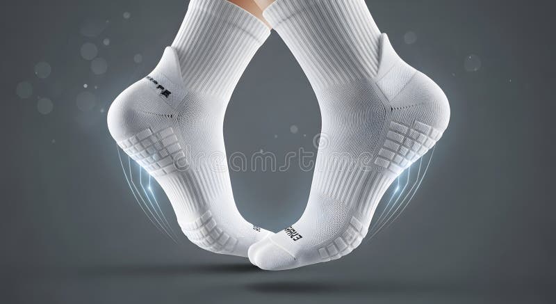 White Athletic Socks with Textured Grip Soles, Highlighted by Blue ...