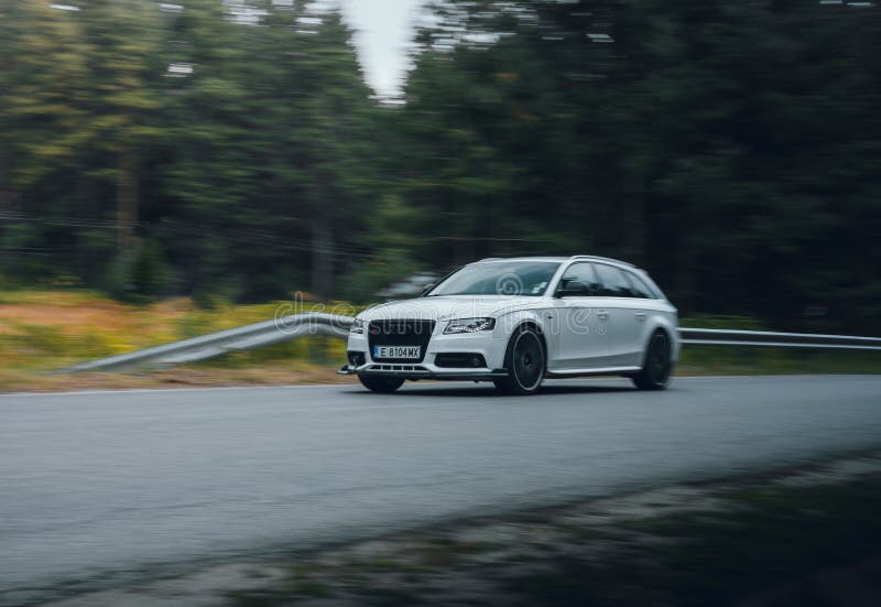 White Audi S4 Photographed in Motion while Driving Fast. Editorial ...