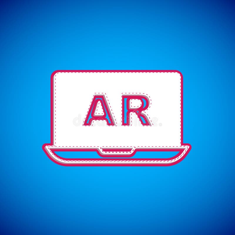 White Augmented Reality AR Icon Isolated on Blue Background. Virtual ...